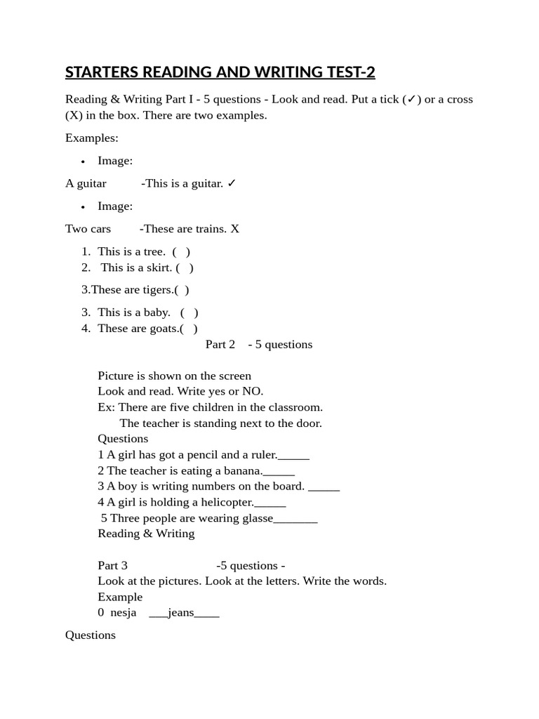 Starters - Reading and Writing - 2 | PDF