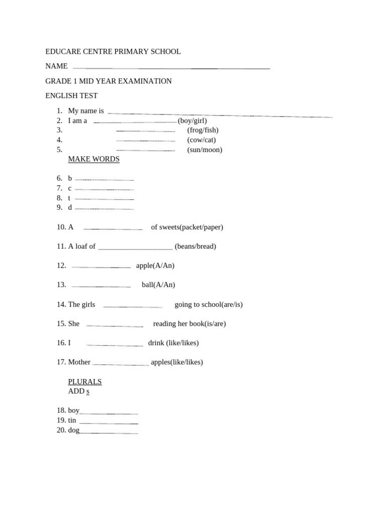 Grade 1 English | PDF