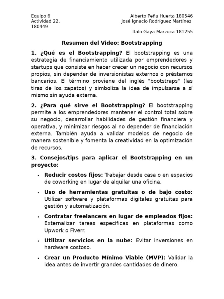 Resumen Del Video Bootstrapping | PDF | Iniciativa empresarial | Empresa de inicio