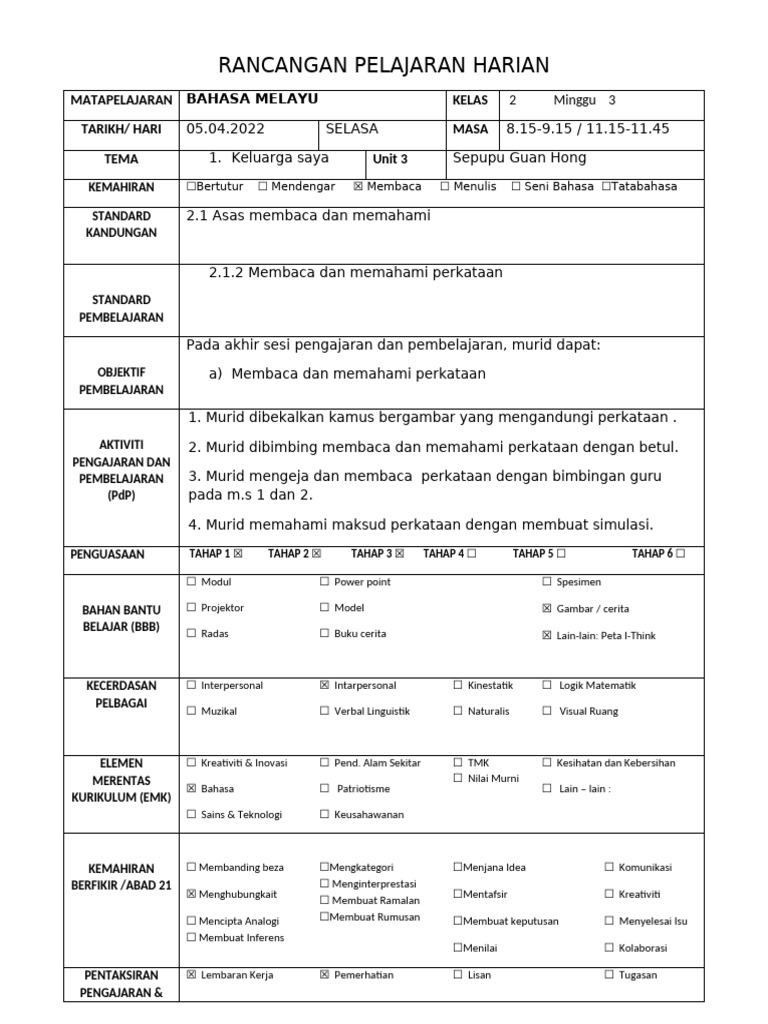 RPH BM THN 2 2022 | PDF