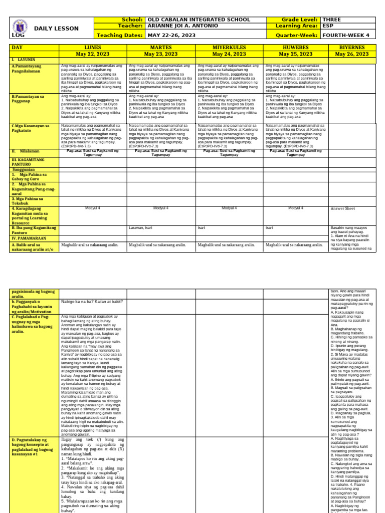 DLL Quarter 4 - Esp Week 4 | PDF