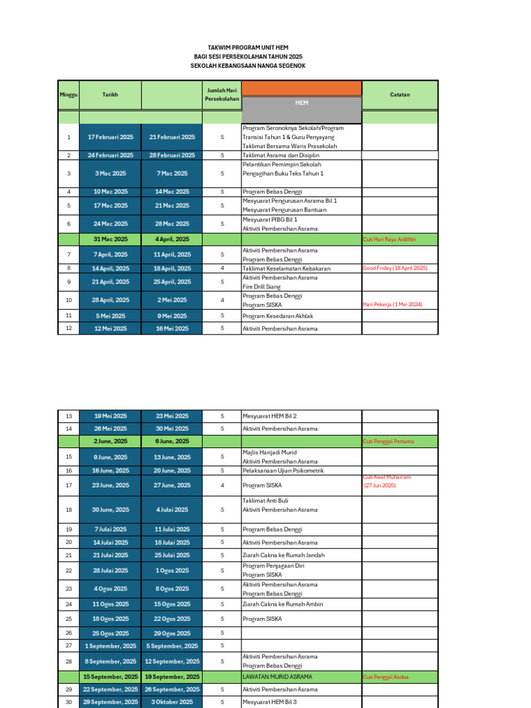 Full Takwim 2025 2026 | PDF