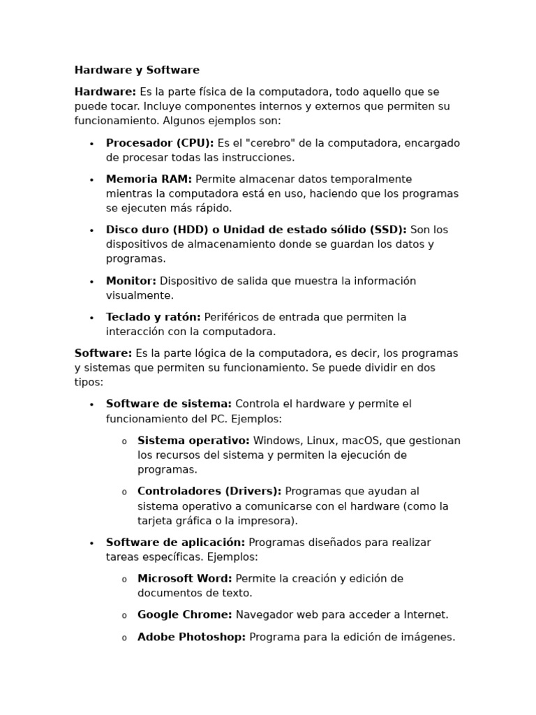 Hardware y Software: Definición y Ejemplos | PDF