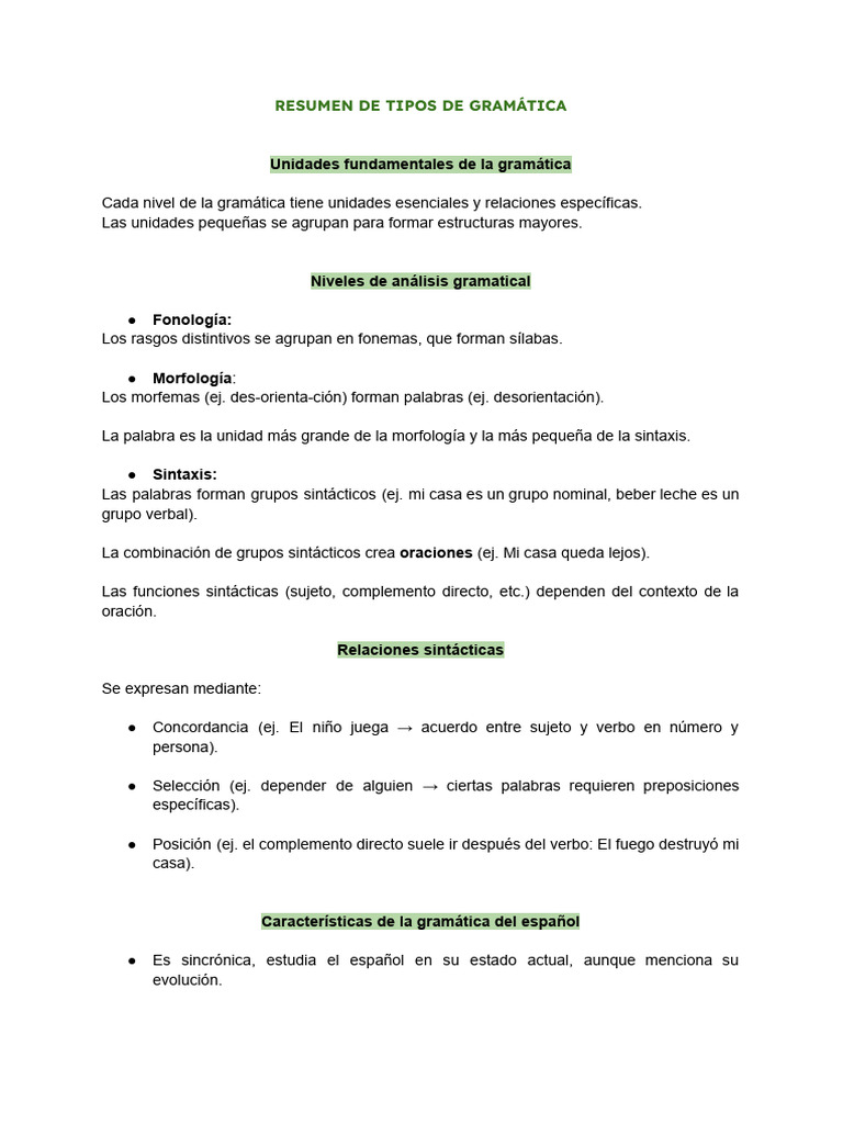 Tipos de gramática | PDF | Gramática | Palabra