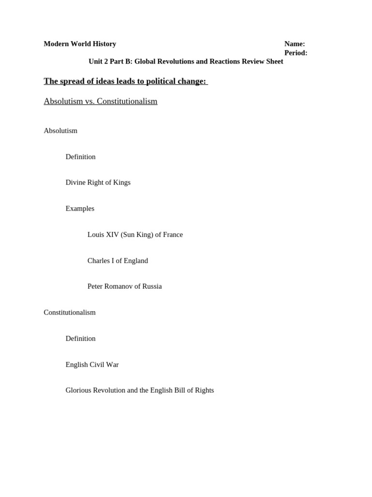 Unit 2 Part B Review Sheet | PDF