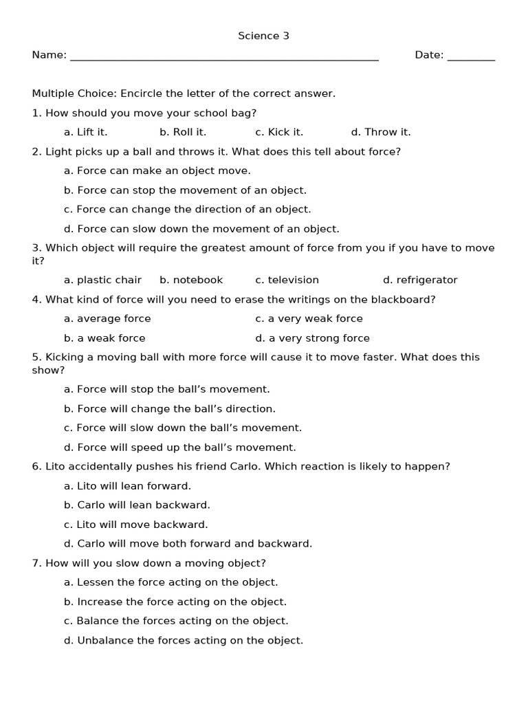 Science 3 Force and Motion | PDF