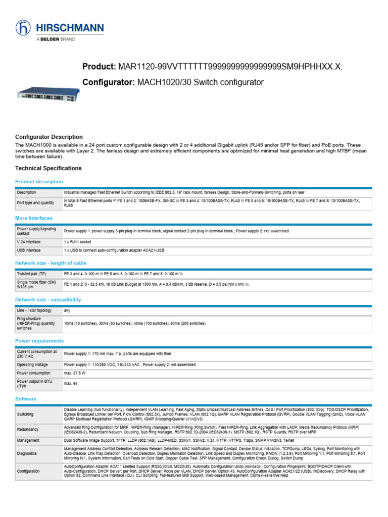 MAR1120-99VVTTTTTT9999999999999999SM9HPHHXXX Techdata | PDF | Network Switch | Ethernet