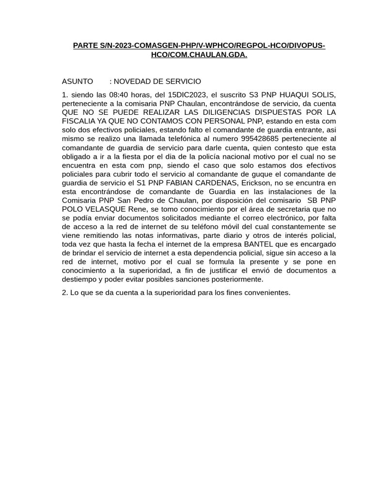 PARTE POLICIAL FABIAN | PDF