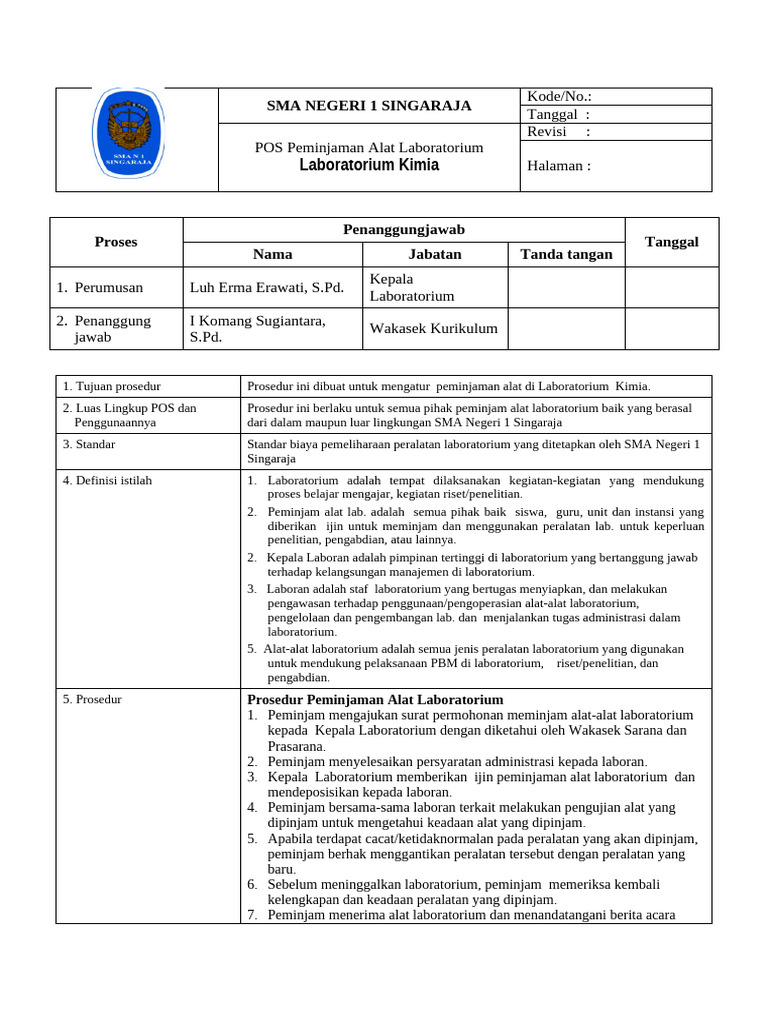 Prosedur Peminjaman Alat Lab Kimia | PDF