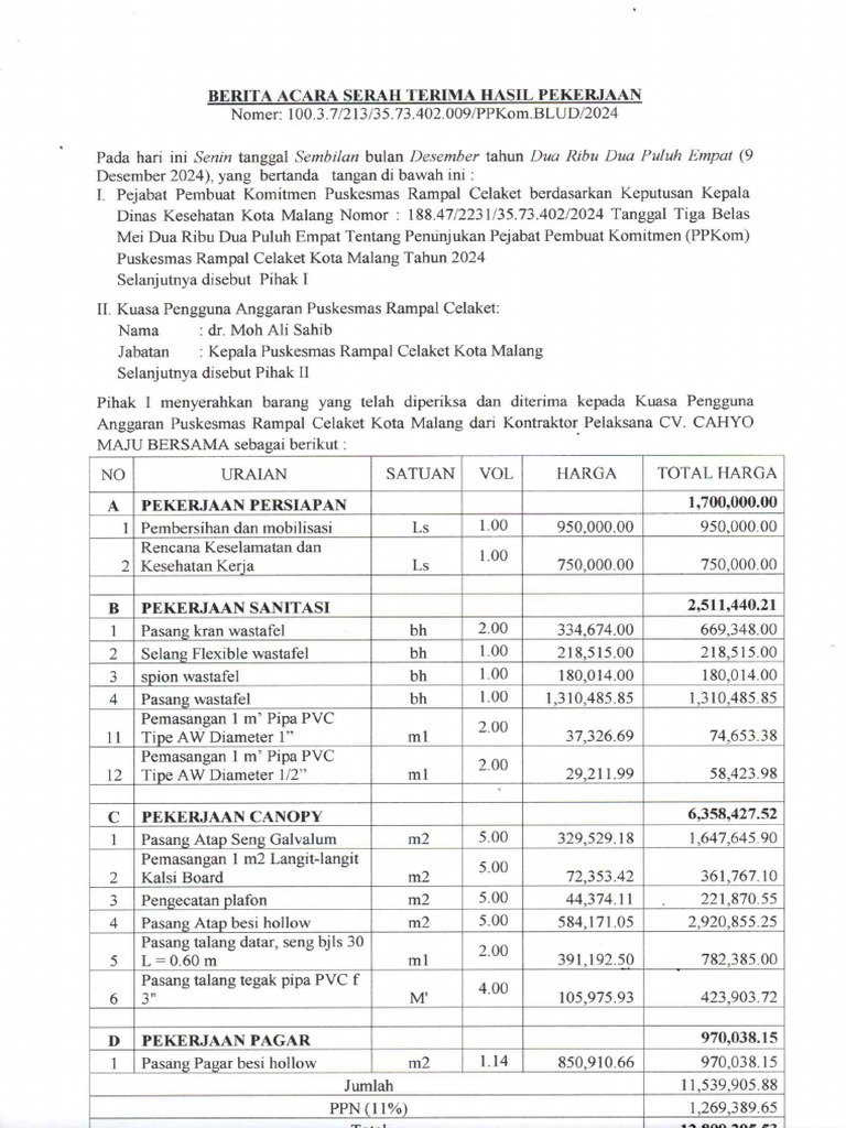 Bast CV CMB BL PMLH Gedung Blud Desember 2024 | PDF