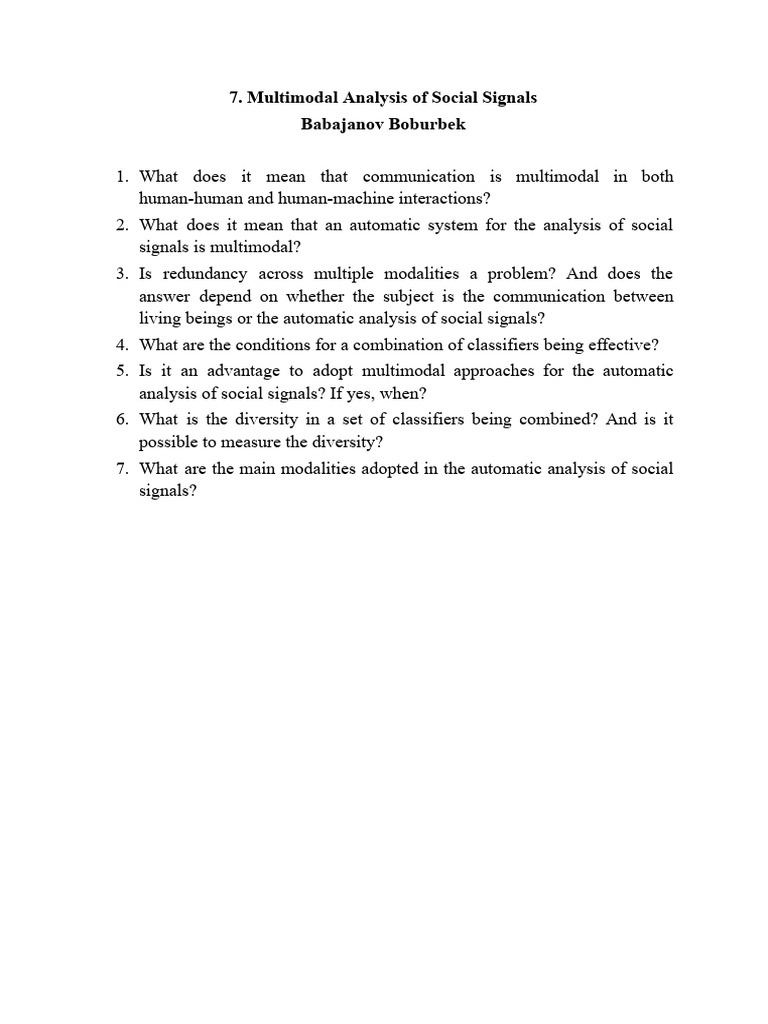 Multimodal Analysis of Social Signals | PDF | Communication | Human ...