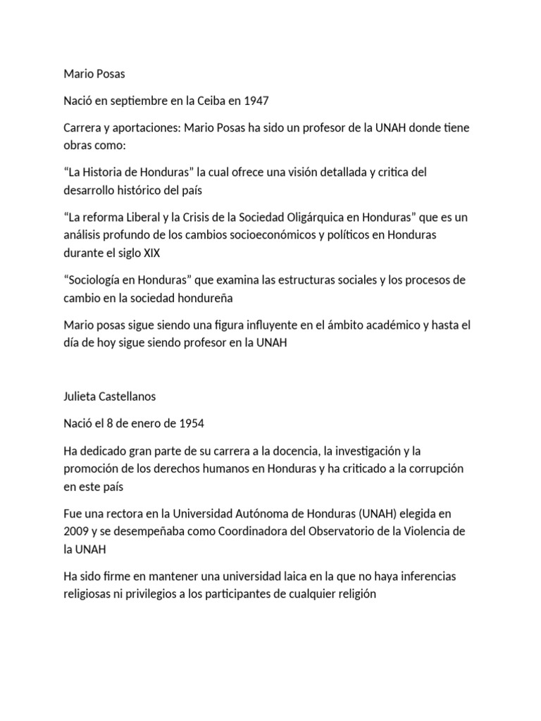 Biografias Sociologos Hondureños | PDF | Honduras