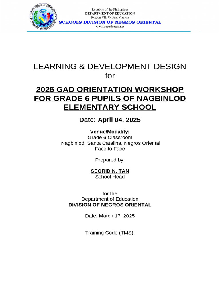 LDD - GAD-WORKSHOP-2025 - Nagbinlod ES | PDF | Gender And Development ...