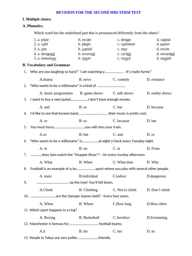 De Cuong On Tap Tieng Anh 6 Giua HK2 | PDF