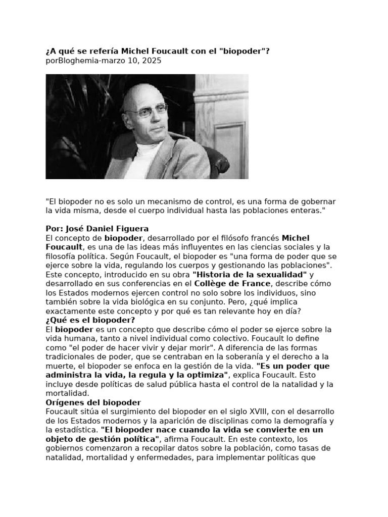 Biopoder: Control y Vida según Foucault | PDF | Michel Foucault