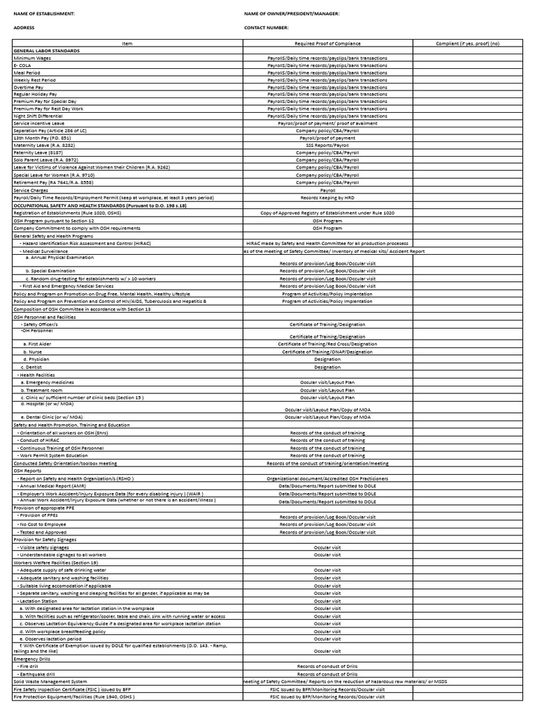 ICP - GLS - OSHS-Checklist - XLSX - New | PDF | Occupational Safety And ...