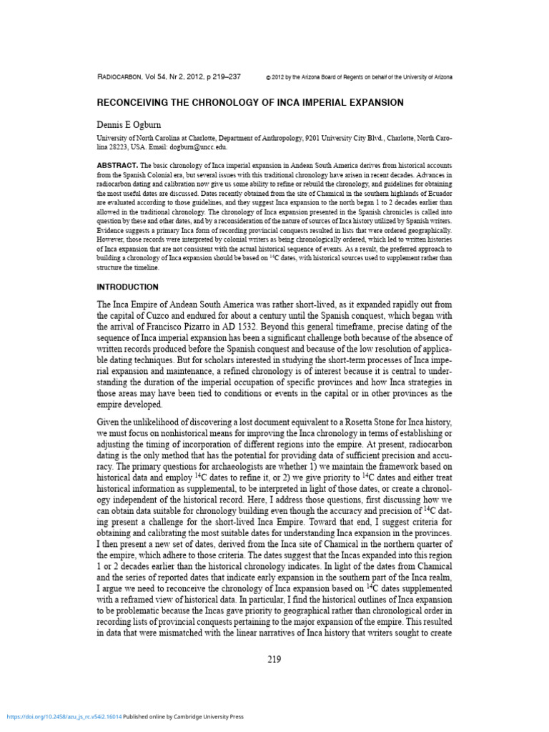 Reconceiving The Chronology of Inca Imperial Expansion | PDF | Inca Empire