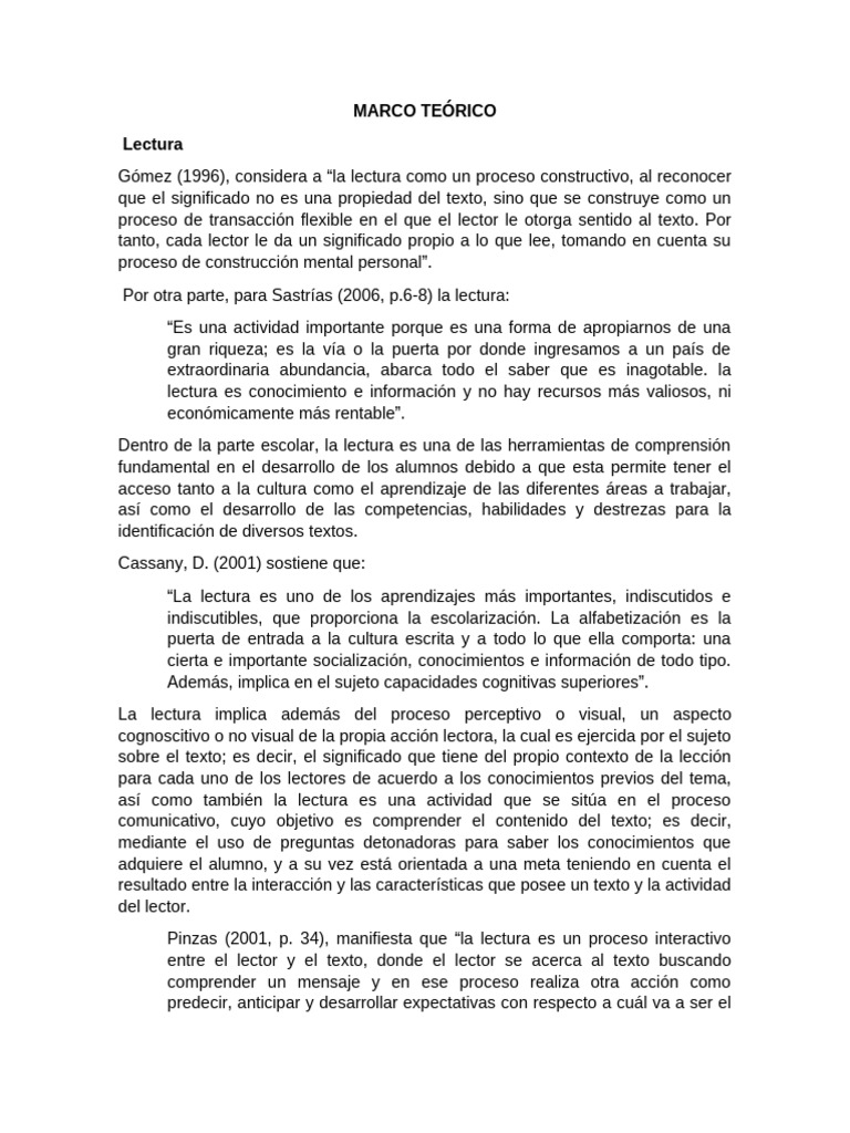 Marco Teórico y Metoologia | PDF | Comprensión lectora | Aprendizaje