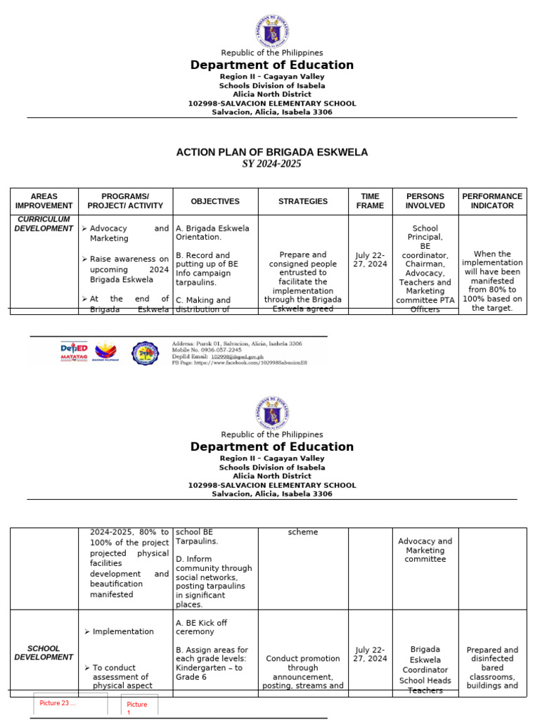 Action Plan Brigada Eskwela 2024 2025 | PDF | Learning