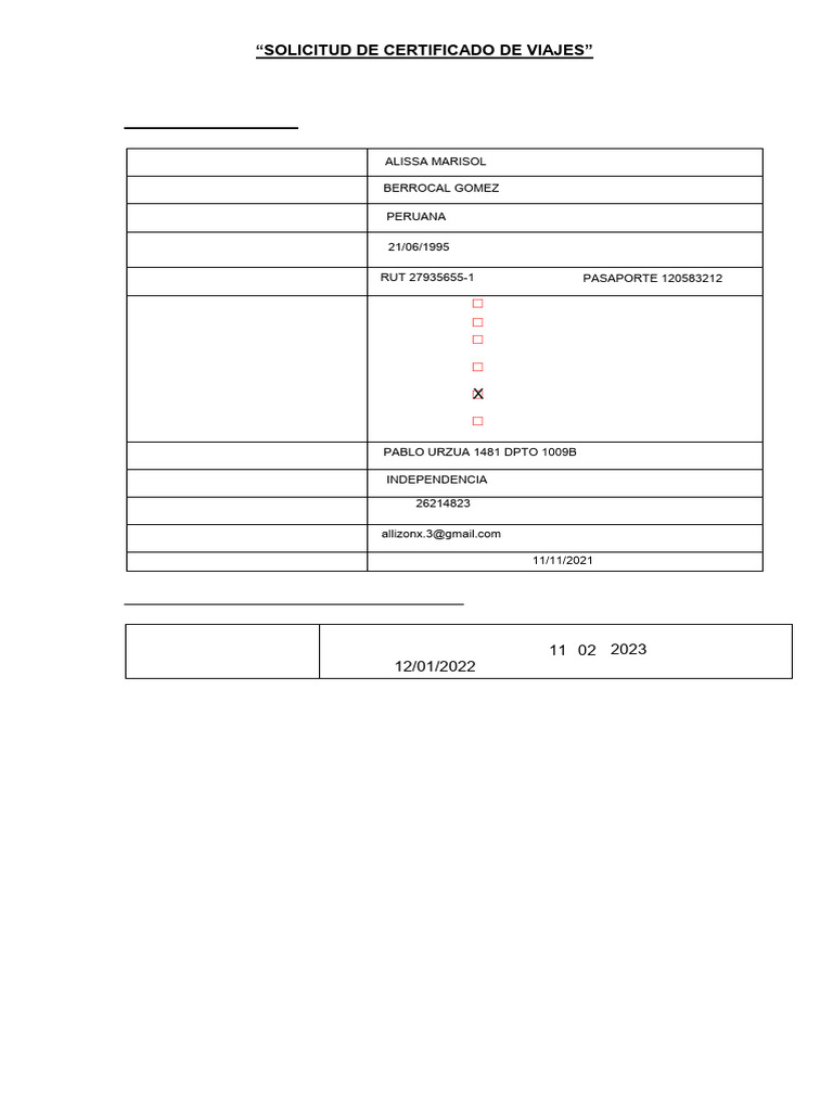 Solicitud Certificado de Viajes Mar 2024 | PDF | Gobierno y personalidad