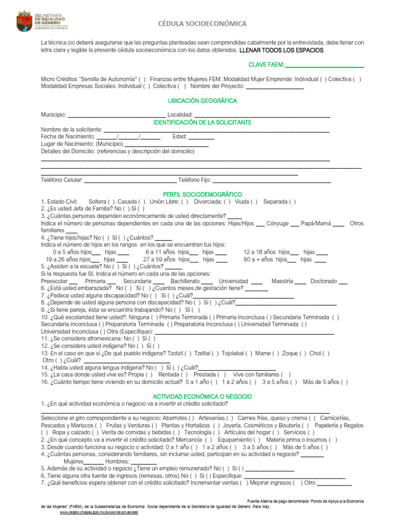 CÉDULA SOCIOECONÓMICA 2024 | PDF | Violencia | Privacidad