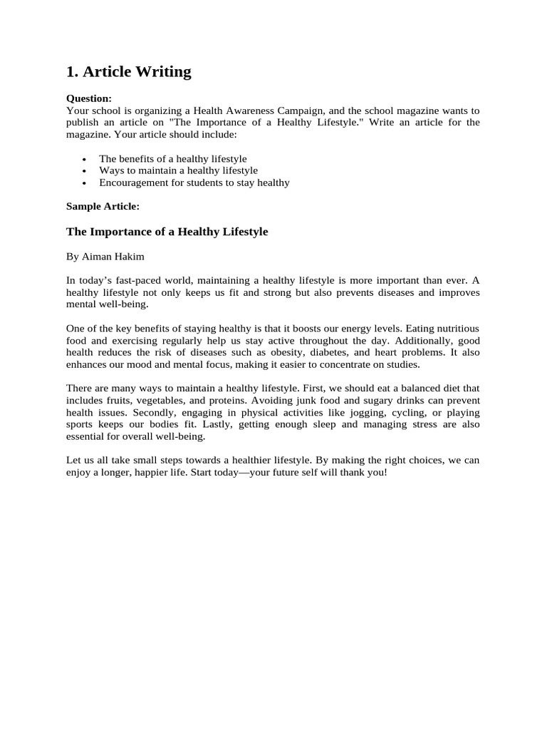 Article Writing The Importance of A Healthy Lifestyle | PDF