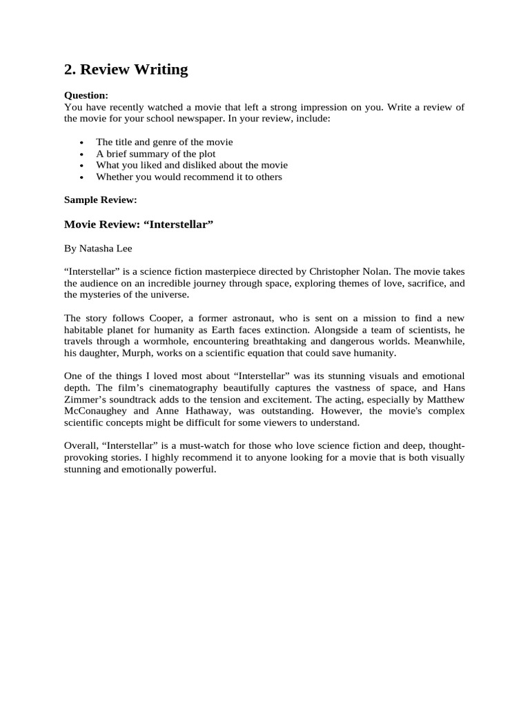 Review Writing Movie Review Interstellar | PDF