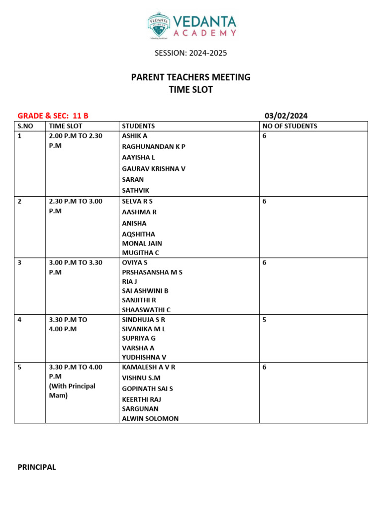 Grade 11B - PTM - Time Slot | PDF
