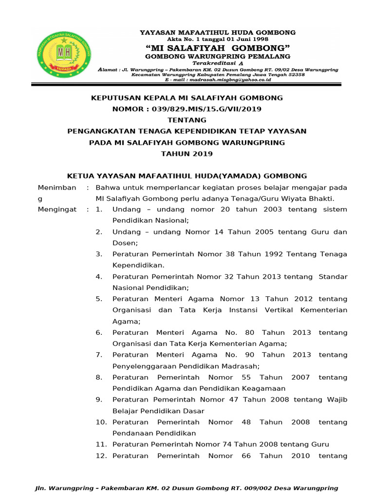 SK Tendik Imam Sofwanul Amin | PDF