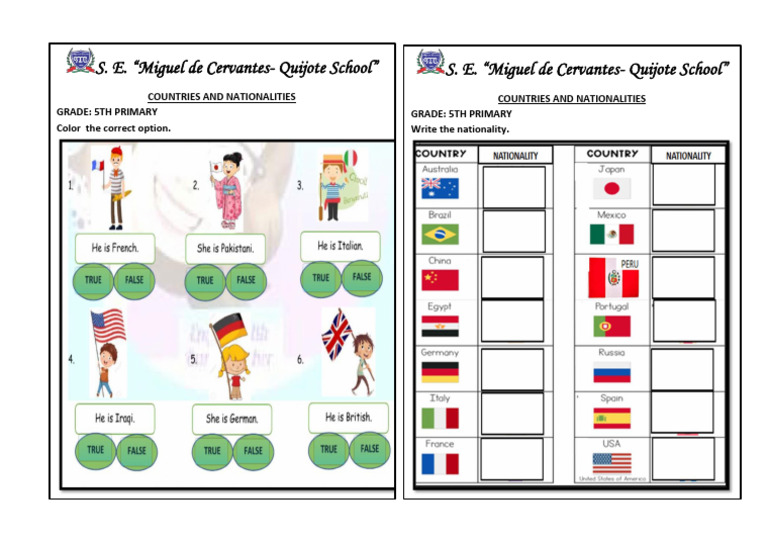 5th Grade Nationalities Worksheet | PDF