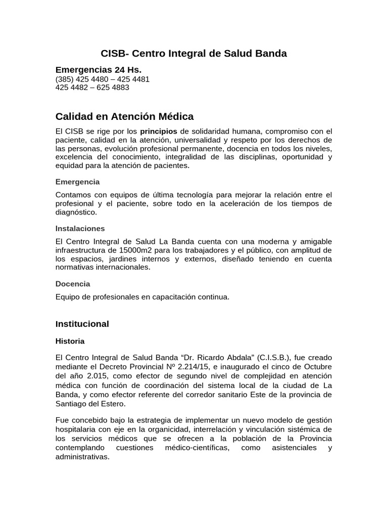 CISB Información Instit. | PDF | Hospital | Cuidado de la salud