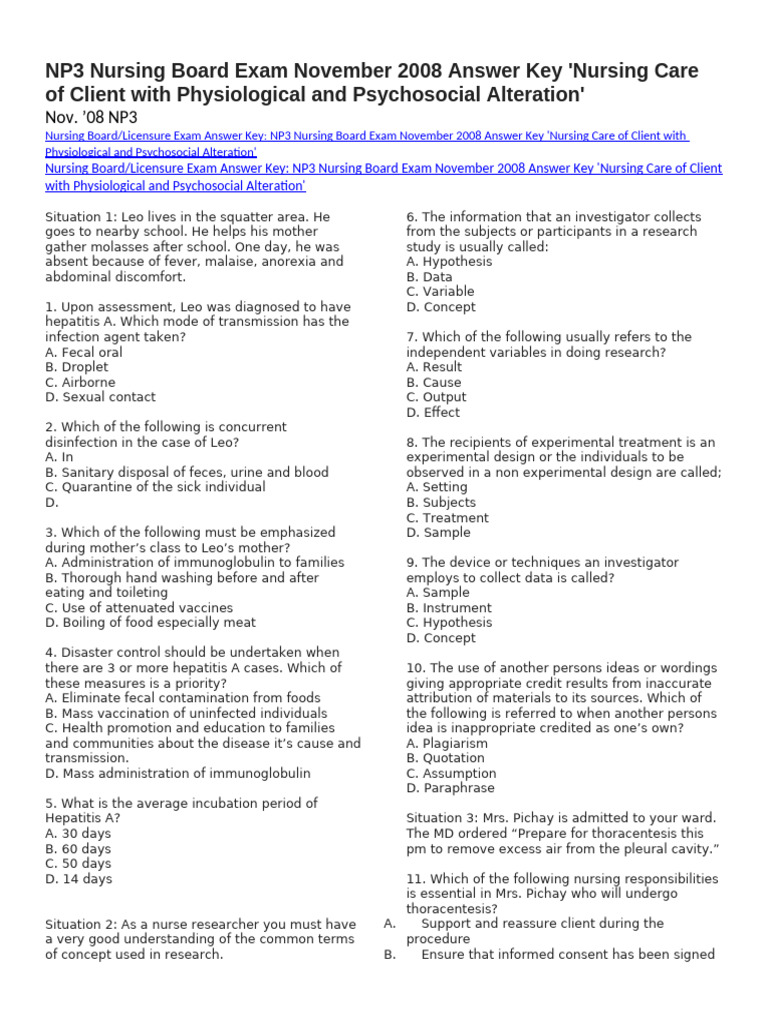 NP3 Nursing Board Exam Nov 2008 Answers | PDF | Sterilization ...