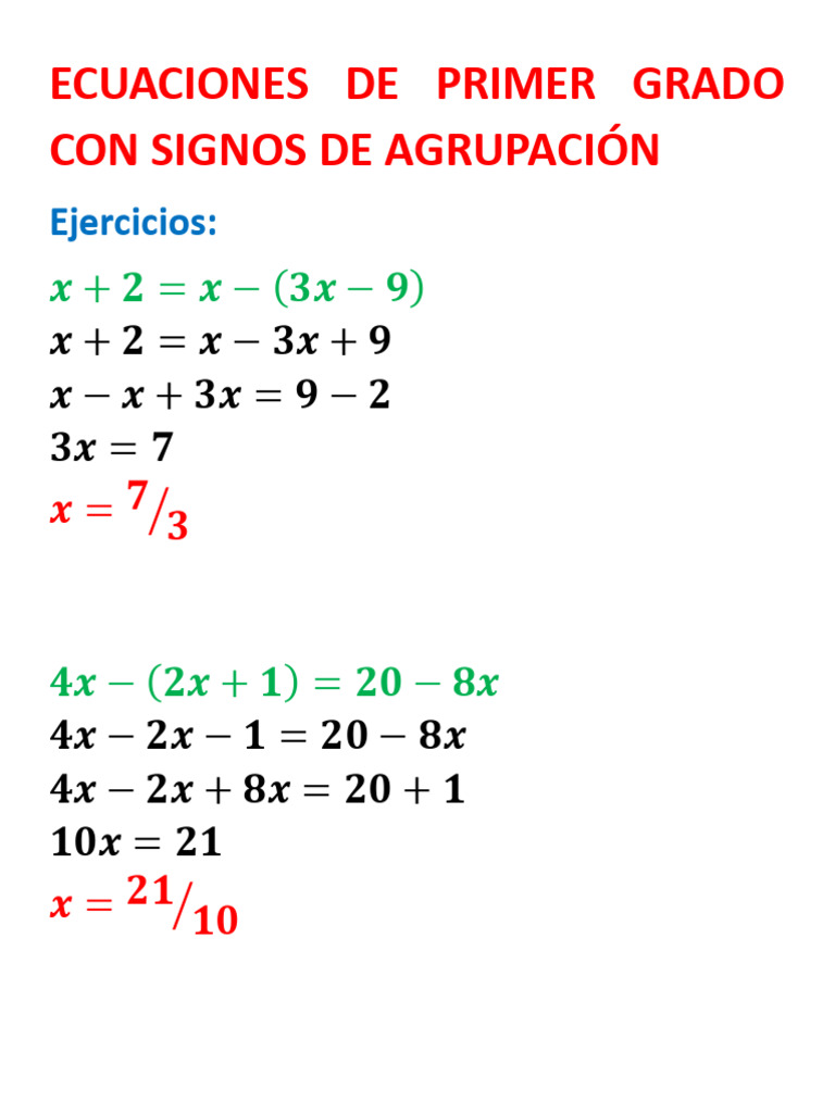 Ecuaciones de Primer Grado Con Signos de Agrupación | PDF