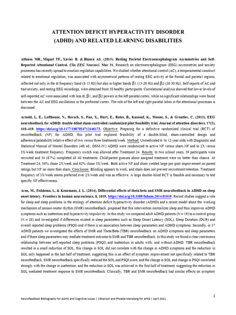 Attention Deficit Hyperactivity Disorder (Adhd) and Related Learning Disabilities | PDF ...