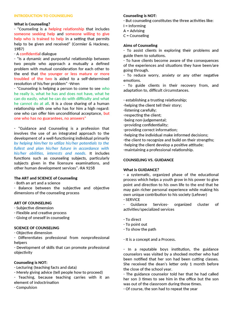 Prelims - INTRODUCTION TO COUNSELING | PDF | Psychotherapy | Counseling ...