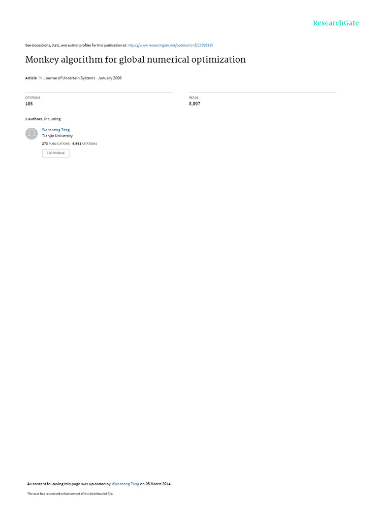 Monkey Algorithm For Global Numerical Optimization | PDF | Mathematical Optimization | Loss Function