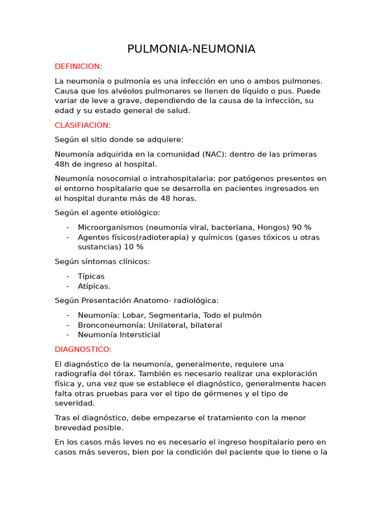Neumonia Pulmonia | PDF | Neumonía | Medicina CLINICA