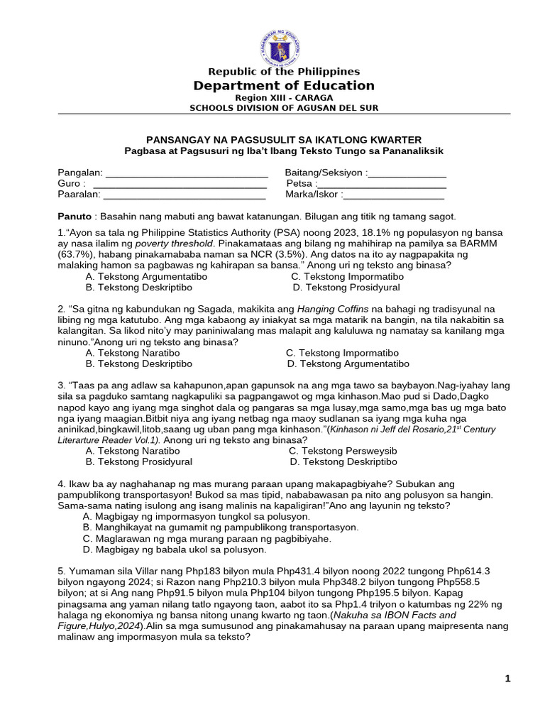 Filipino11_Q3_Pagbasa at Pagsusuri | PDF