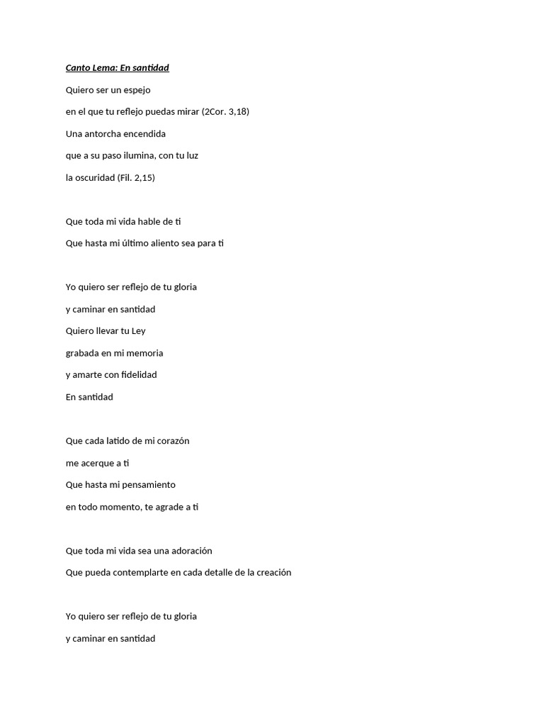 Canto Lema: Reflejo de Santidad | PDF