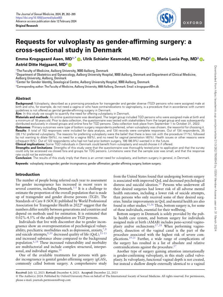Requests For Vulvoplasty As Gender-Affirming Surgery - A Cross ...