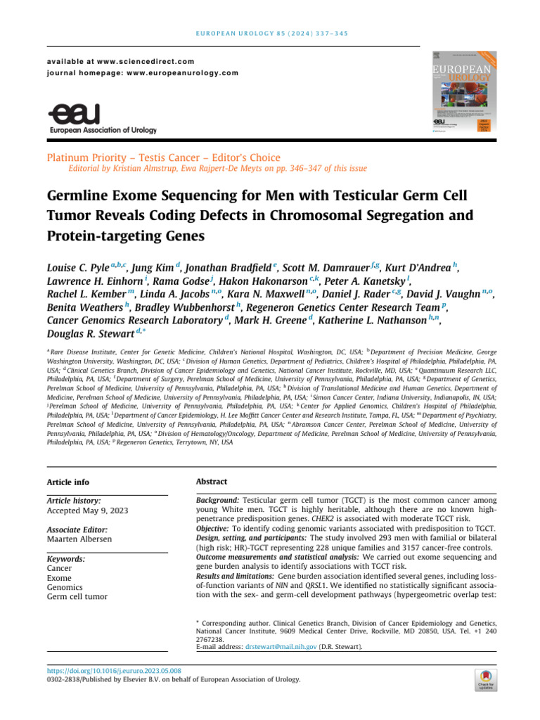 Germline Exome Sequencing For Men With Testicular Germ Cell Tumor ...