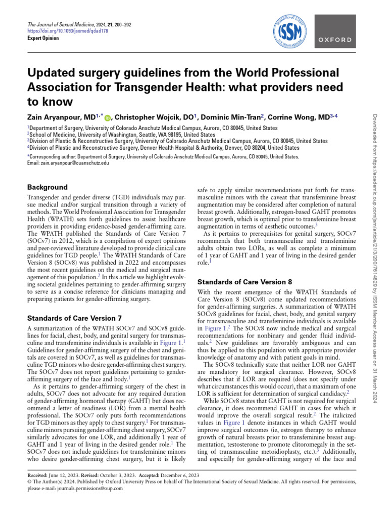 Updated Surgery Guidelines From The World Professional Association For ...