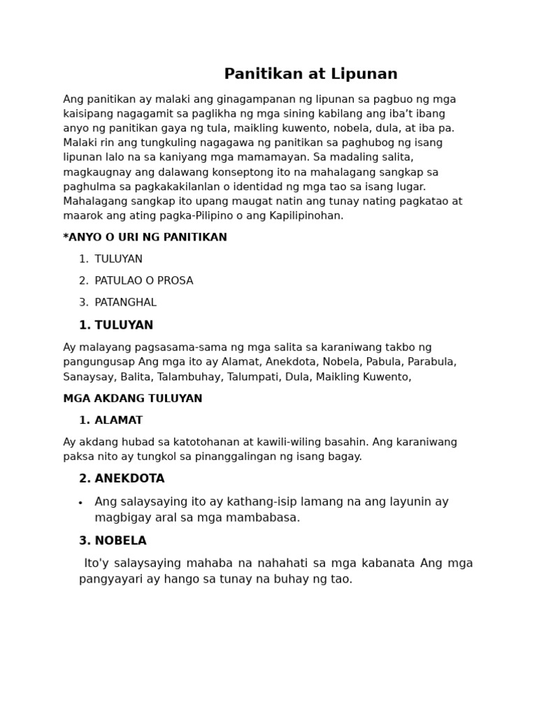 Panitikan at Lipuna1 | PDF