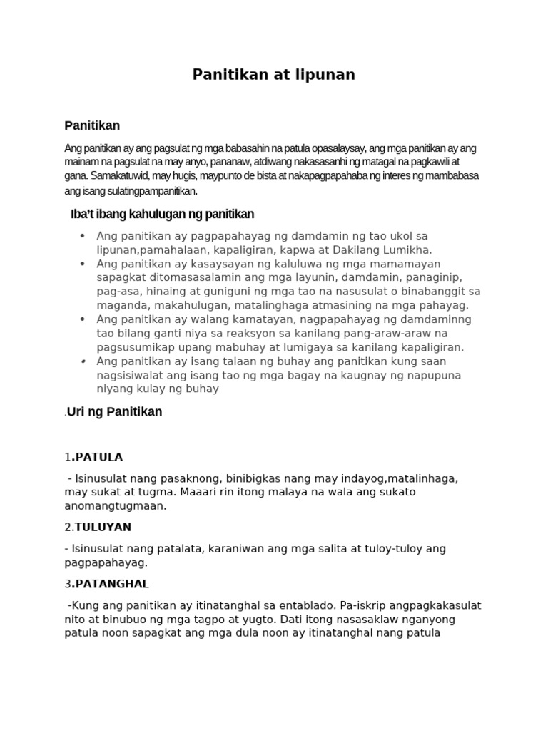 Panitikan at Lipunan | PDF