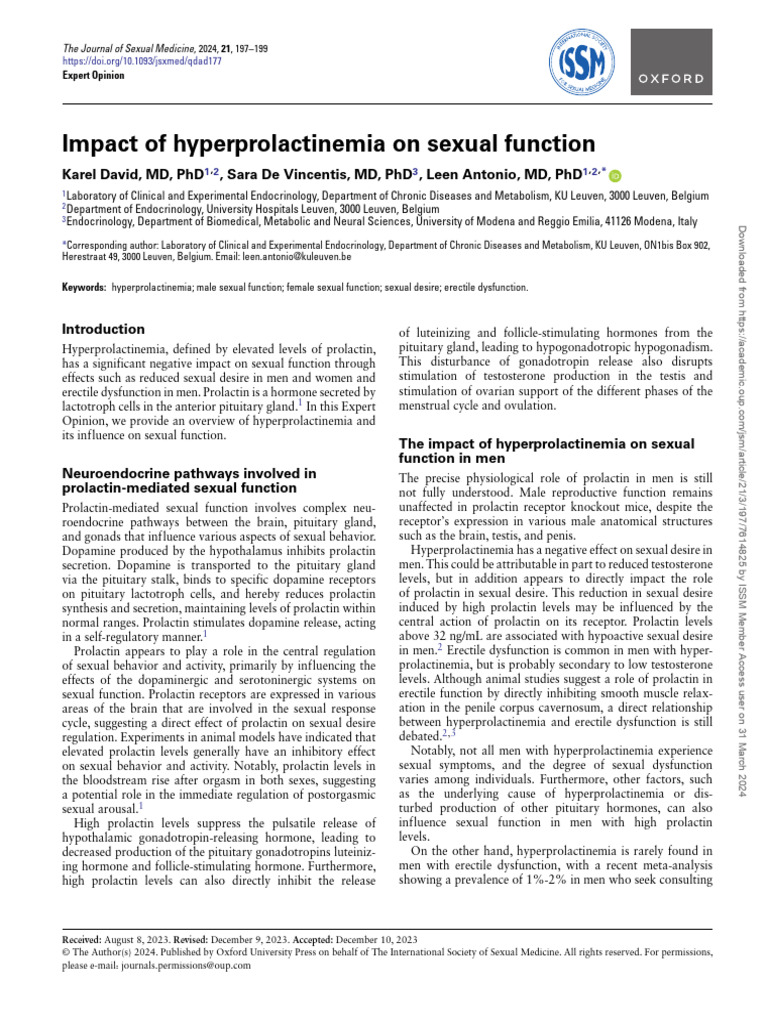 Impact of Hyperprolactinemia On Sexual Function | PDF | Endocrine System | Endocrinology