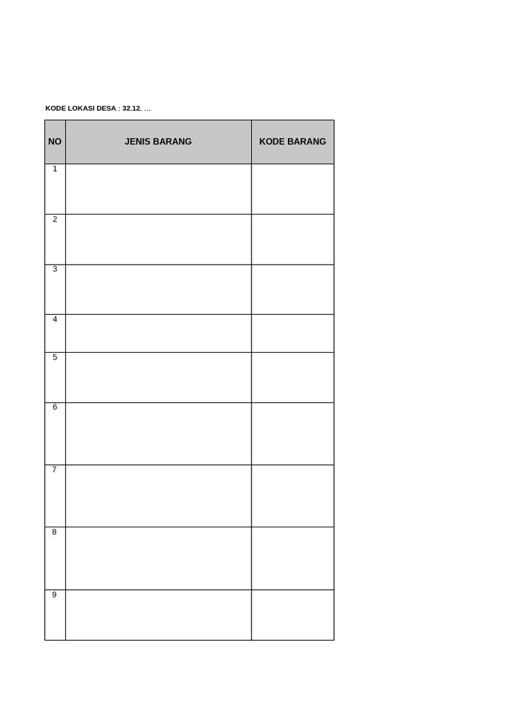Format Buku Inventaris Aset Desa Tahun ... | PDF