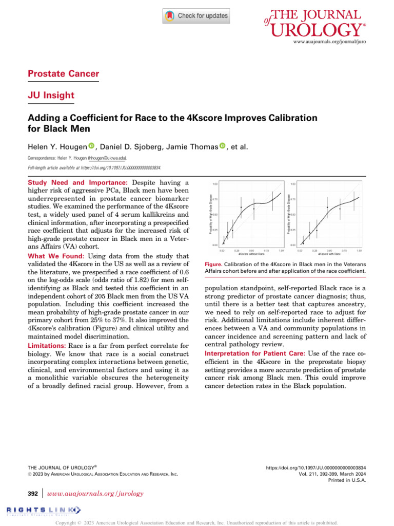 Hougen Et Al 2023 Adding A Coefficient For Race To The 4kscore Improves ...