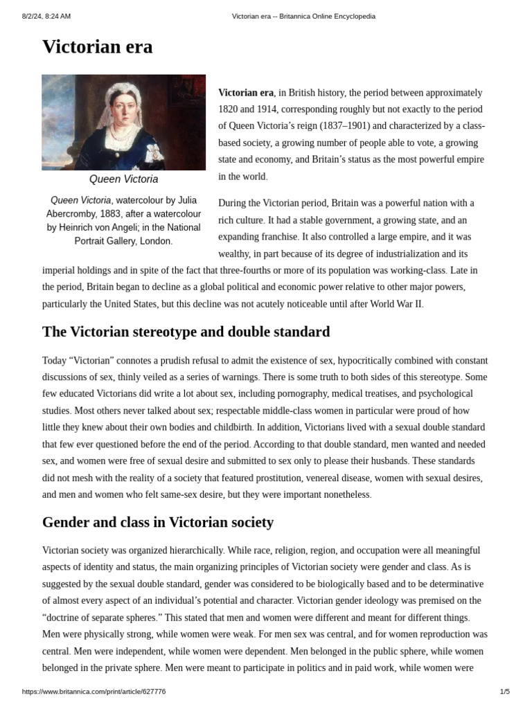 Victorian Era Background Info For The Yellow Wallpaper | PDF | British ...