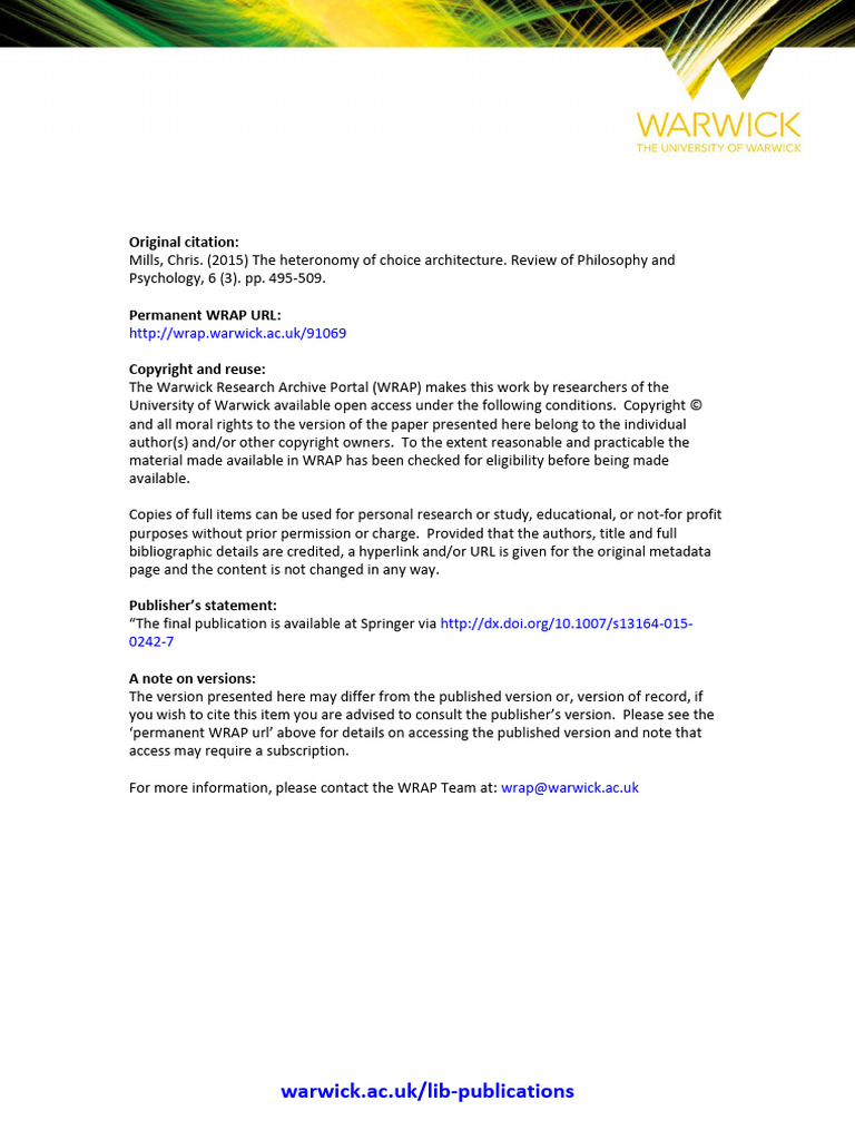 WRAP Heteronomy Choice Architecture Mills 2015 | PDF | Autonomy | John ...