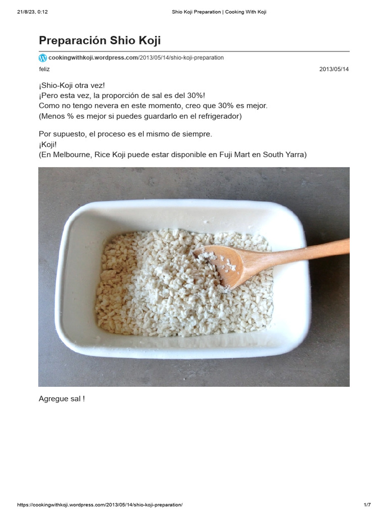 Shio Koji Preparation - Cooking With Koji | PDF
